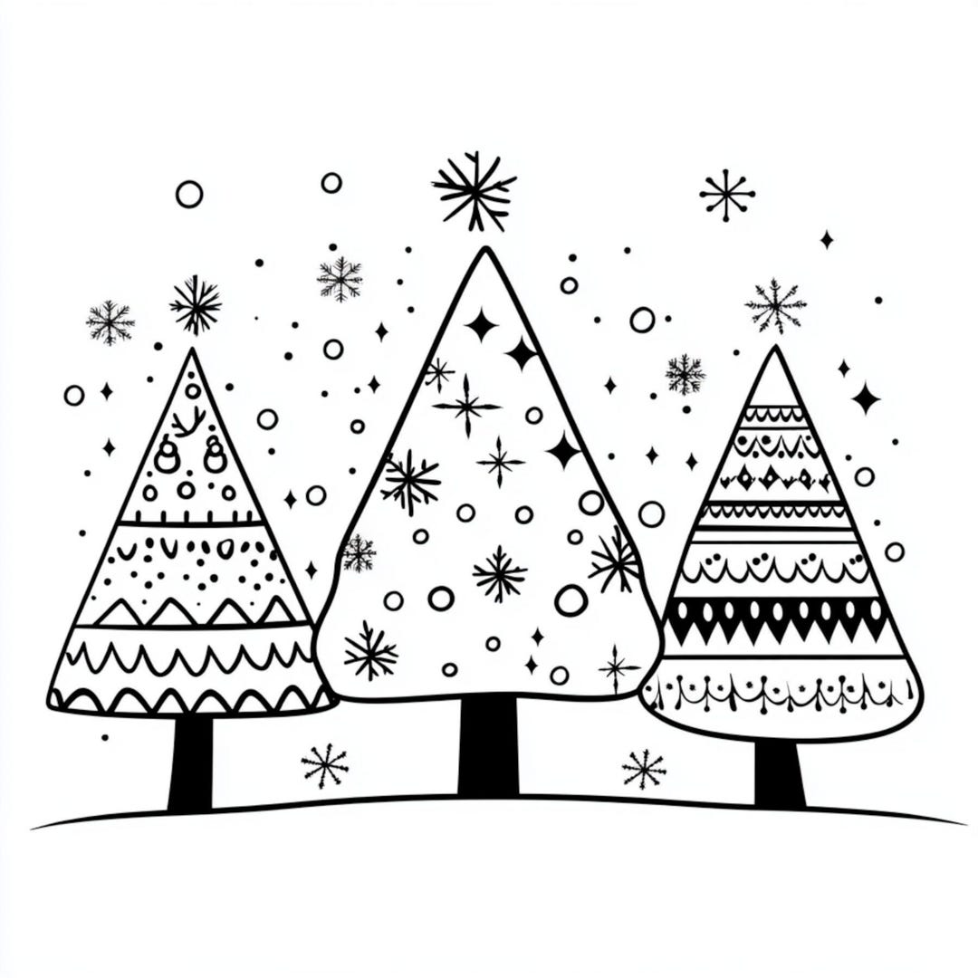 Line Art Trees, Xmas Doodles, Black White Xmas, Minimalist Trees ...