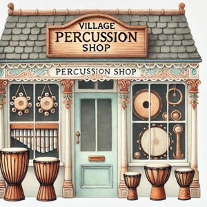 Music Shop 2 Clipart, Village Store Art, Watercolor Shop, Instrument ...