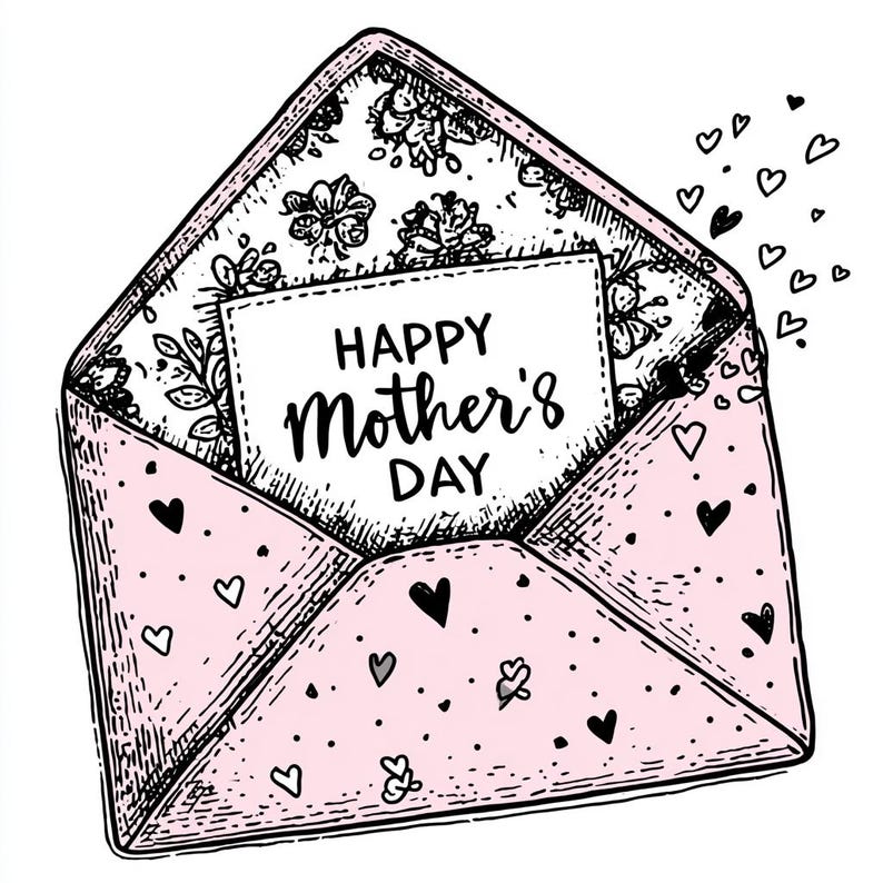 Mother’s Day Envelope CLIPART, Open Floral Letter With Pink Hearts and ...