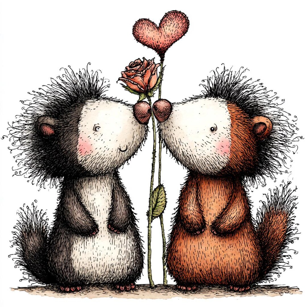 Skunk Love CLIPART, Hand Drawn Skunk Couple, Valentine Woodland Animals ...