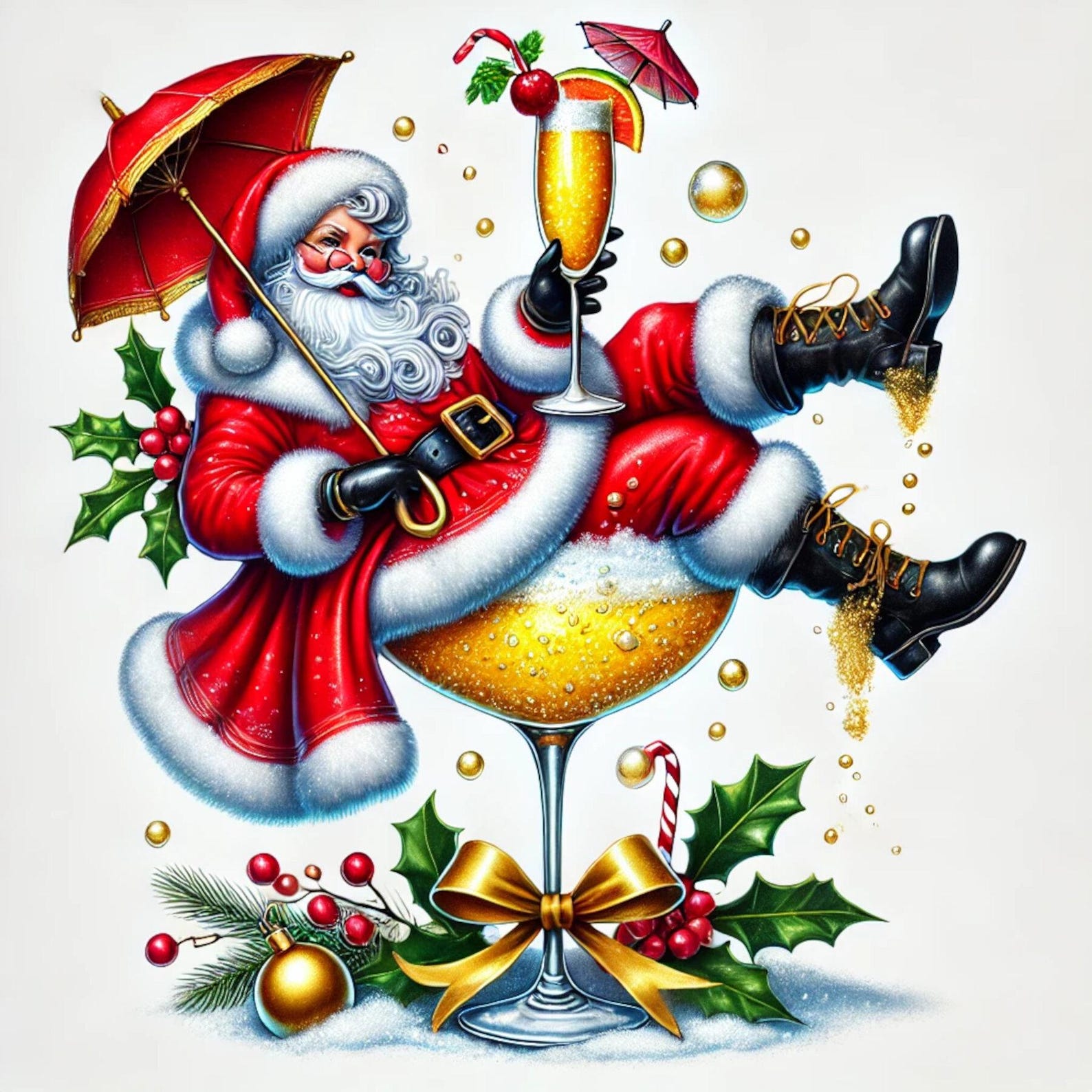 Funny Santa Claus in A Cocktail, Santa's Favorite Hot Mess Christmas ...