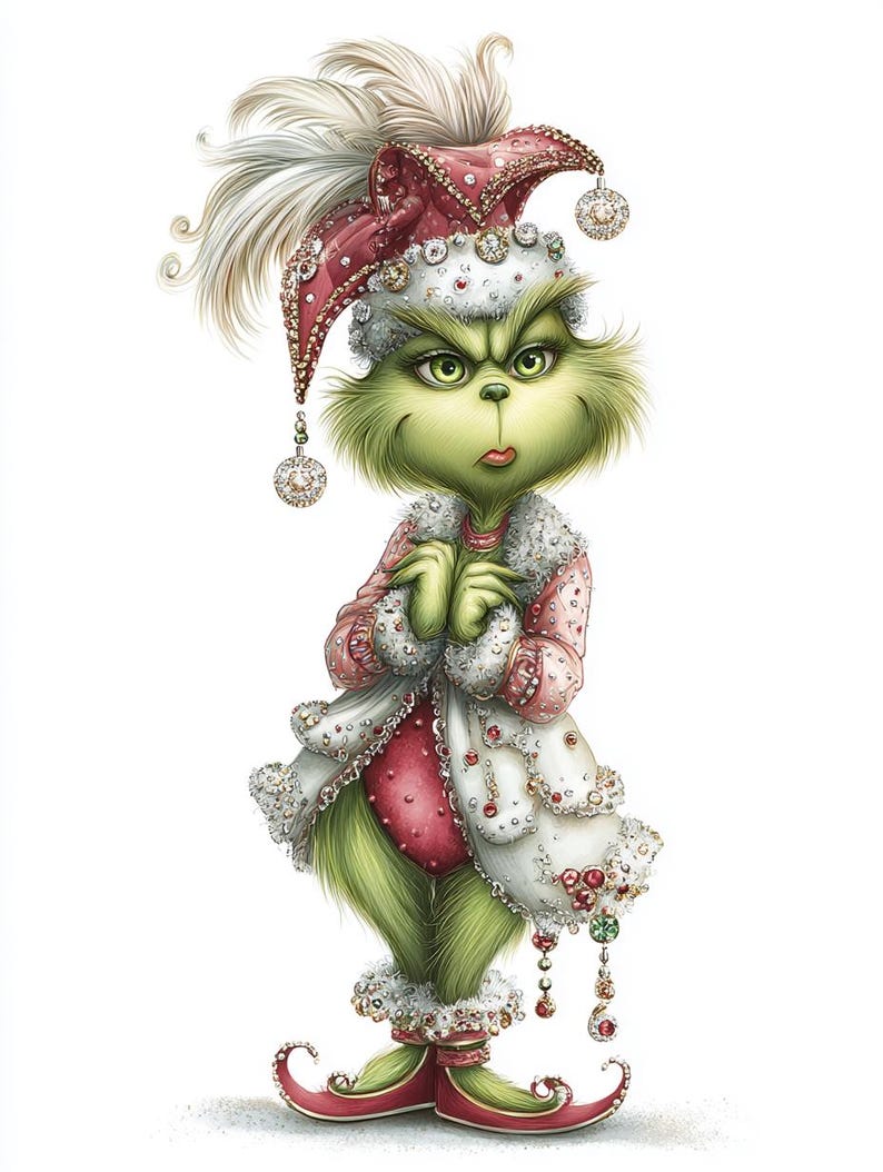 Glam Grinchmas 3, Elegant Christmas Clipart, Red Outfit Grinch ...