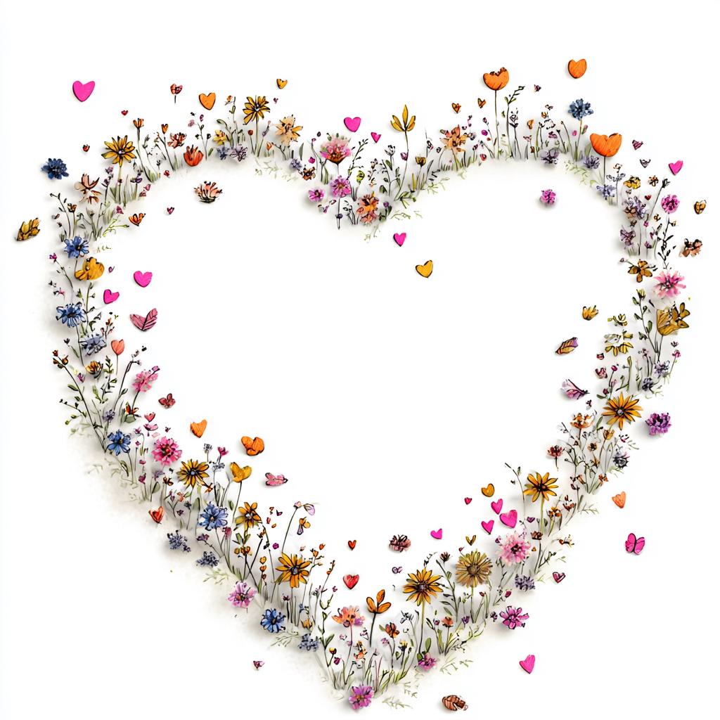 Wildflower Heart Clipart Set, Hand-drawn Floral Heart Frame PNG ...