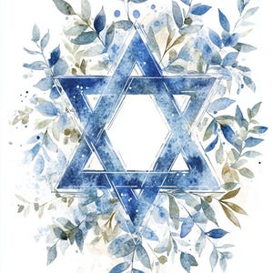 Star of David, Jewish Clipart, Hanukkah Star, Blue Floral Art, Hebrew ...