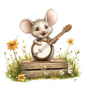 Banjo Mouse, Cute Mouse Art, Country Mouse, Musical Mouse, Mouse With ...