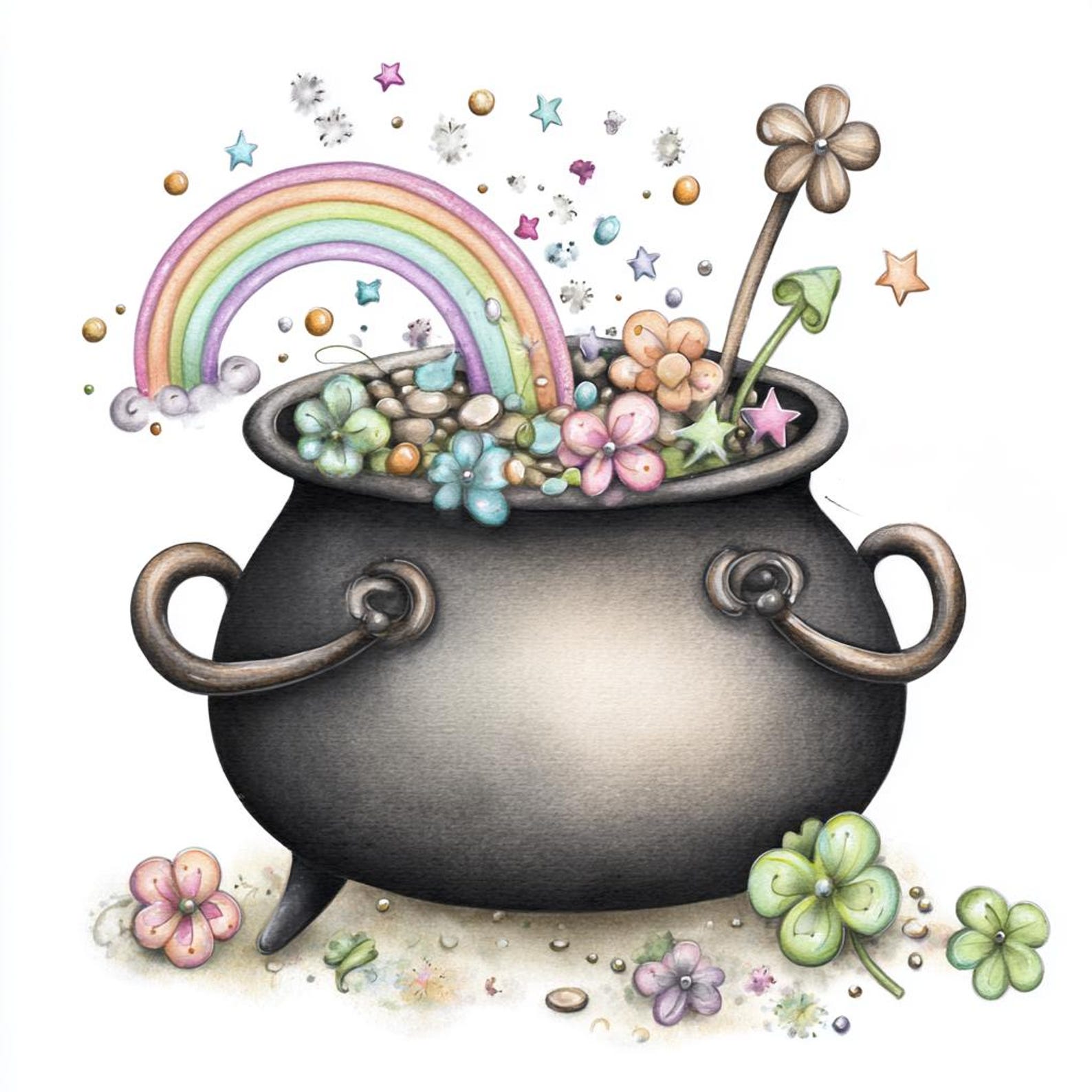 Rainbow Cauldron CLIPART, Whimsical St Patrick Rainbow Pot Art, Pastel ...
