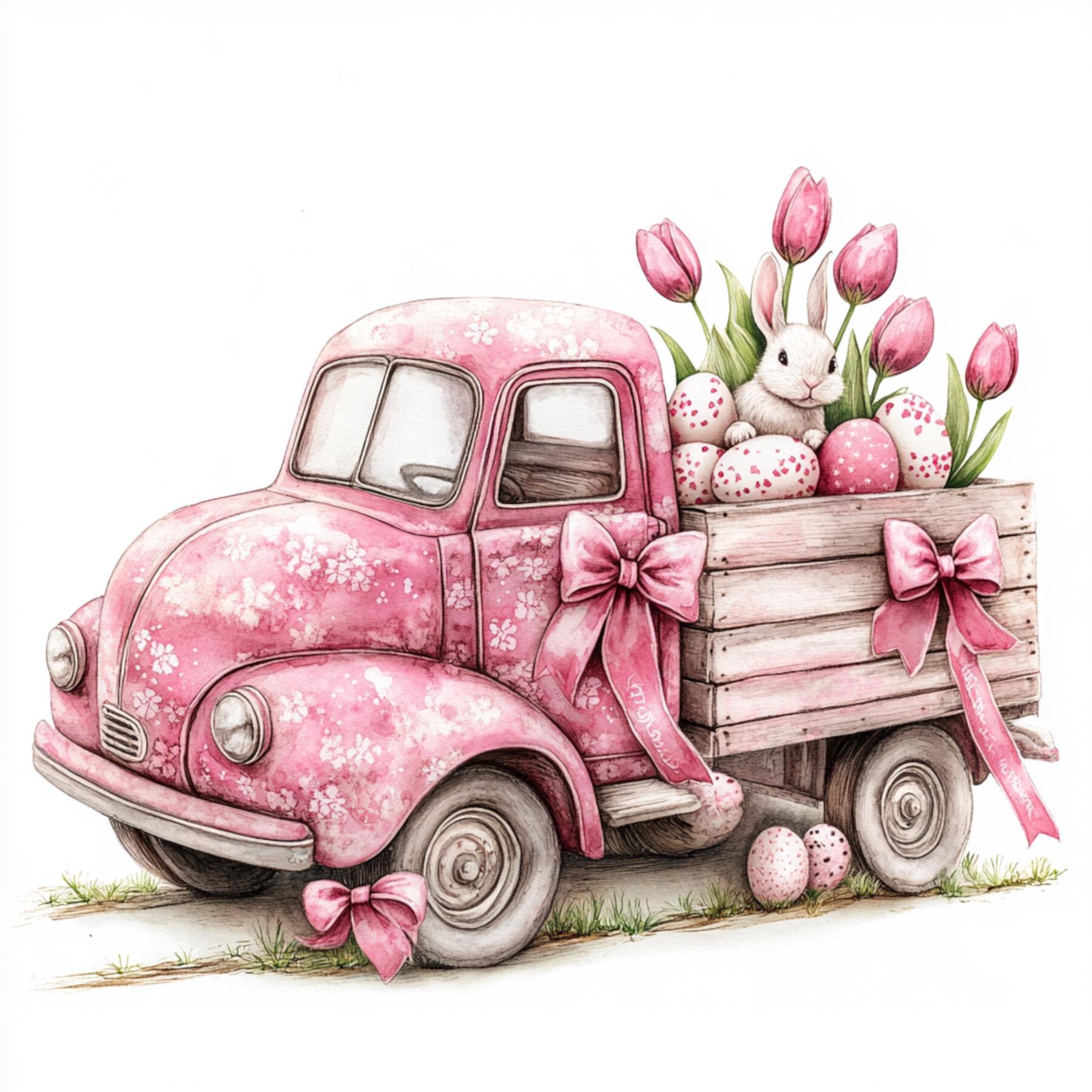 Bunny Blossom Truck, Easter Truck Art, Pink Bunny Truck, Spring Truck ...