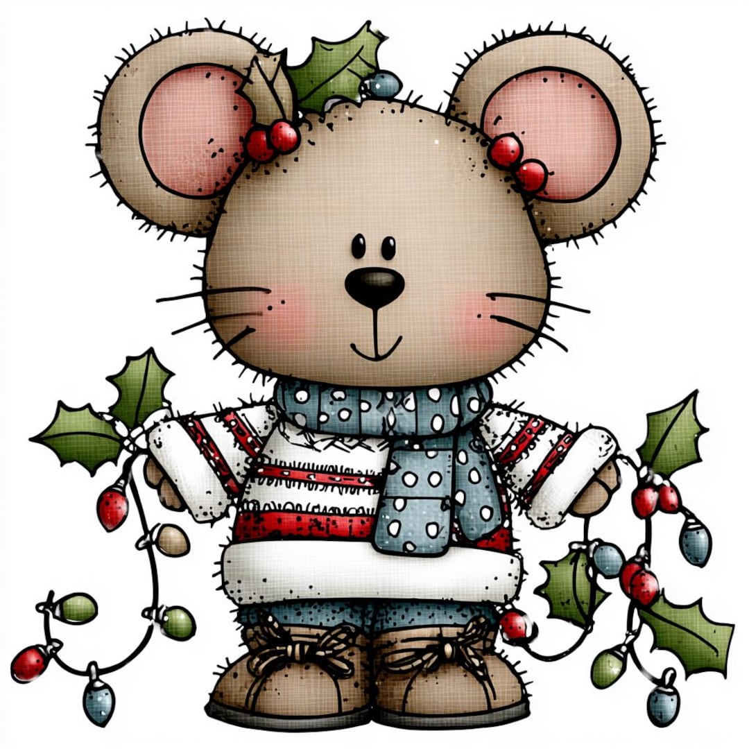 Christmas Mouse, Festive Lights, Cute Mouse Art, Holiday Decor ...