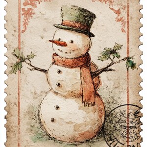 Vintage Snowman, Snowman Stamp, Winter Postage, Christmas Art, Festive ...