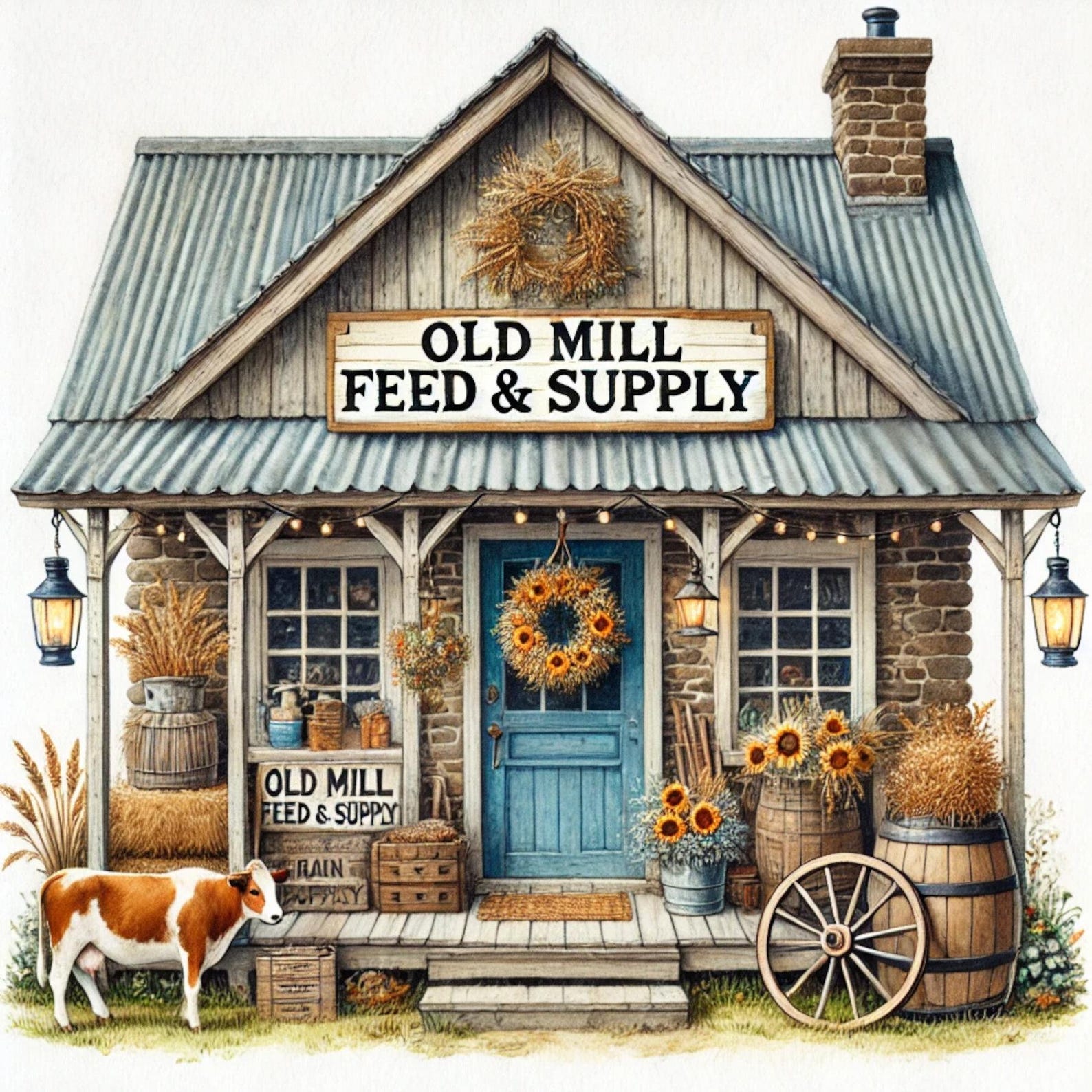 Farm Feed Store, Farm Shop Clipart, Feed Store Art, Rustic Shop ...