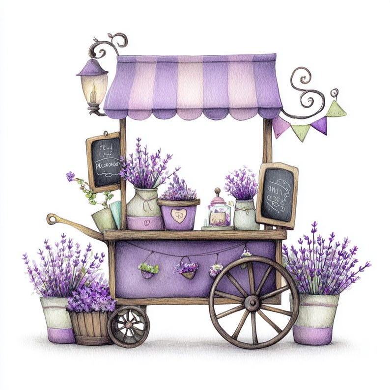 Lavender Cart, Purple Florals, French Decor, Rustic Charm, Herb Bouquet ...