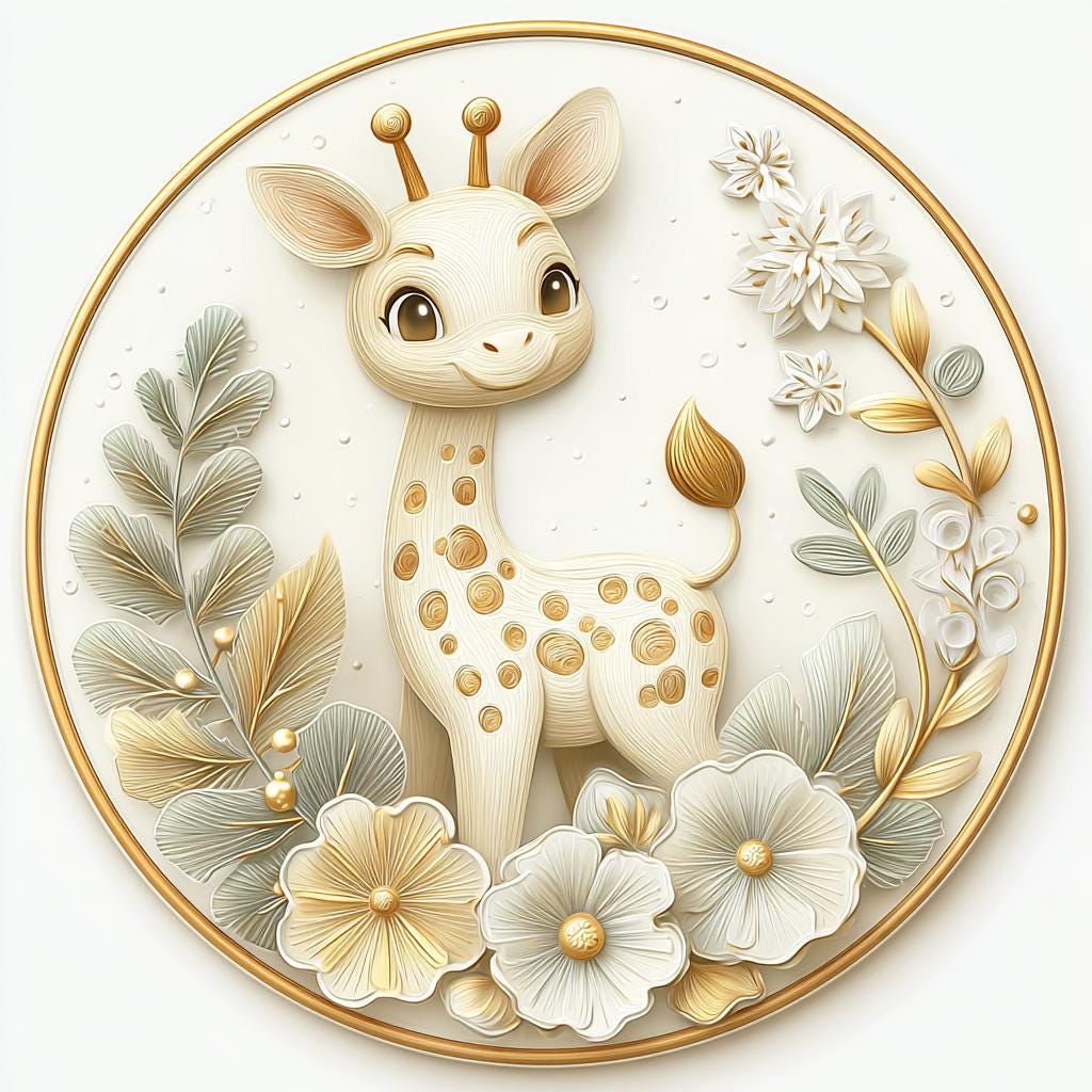 3D Giraffe PNG Set, Gold and Cream Animal Clipart, Elegant Jungle ...