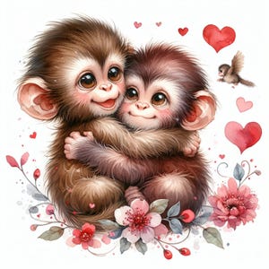 Monkey Love, Whimsical Clipart, Valentines Day, 14th February, Romance ...