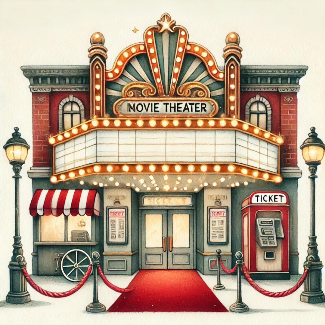 Night at the Movies, Cinema Clipart, Movie Shop Art, Film Theater ...