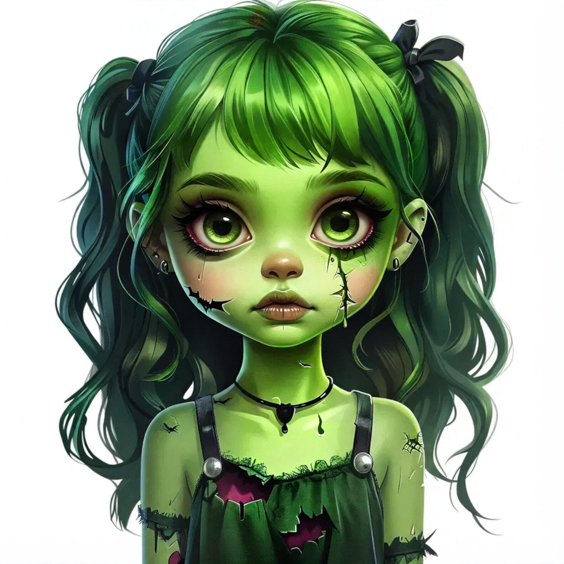 10 Cute Zombie Girl Clipart, Whimsical Character, Zombie Clipart ...