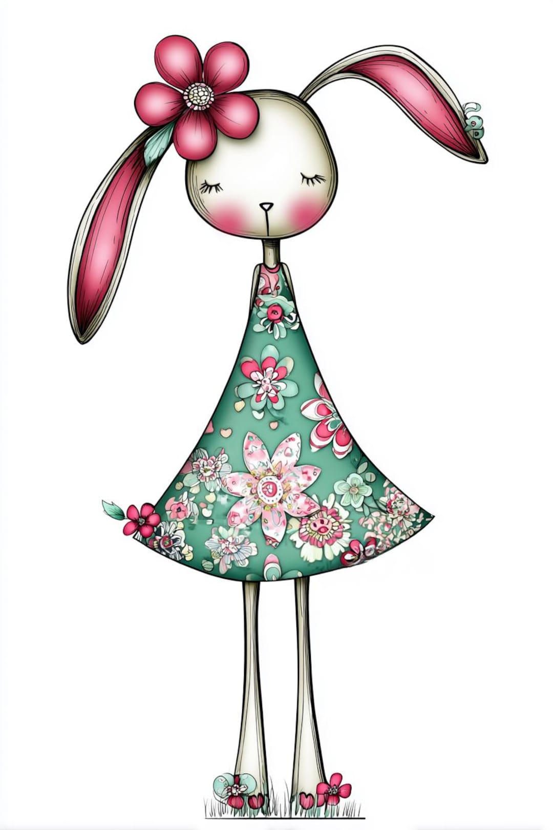 Patchwork Easter Bunny CLIPART, Whimsical Rabbit Characters, Folk ...
