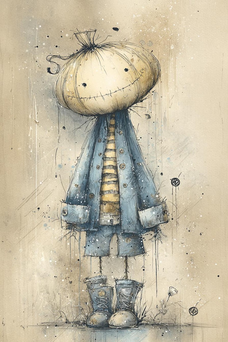 Pumpkin Sketch, Gothic Scarecrow, Creepy Fall Art, Ink Halloween ...