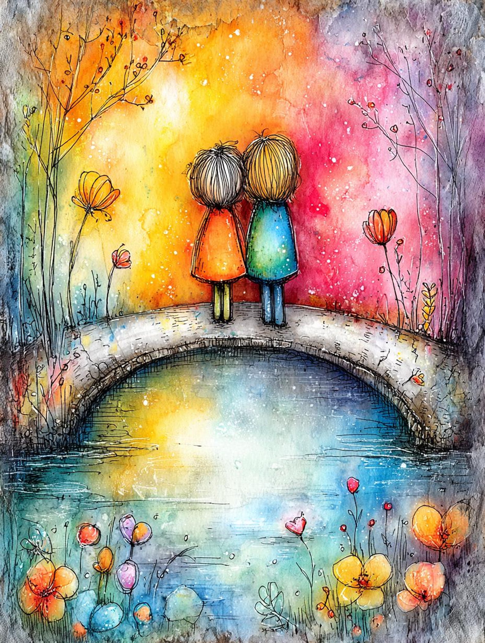 Rainbow Bridge, Kids on Bridge, Dreamy Forest, Colorful Trees, Fairy ...