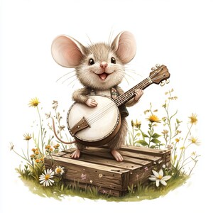 Banjo Mouse, Cute Mouse Art, Country Mouse, Musical Mouse, Mouse With ...