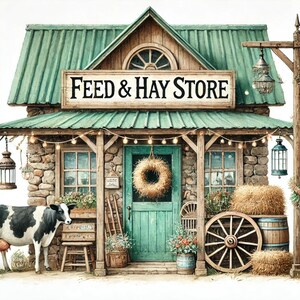 Farm Feed Store, Farm Shop Clipart, Feed Store Art, Rustic Shop ...