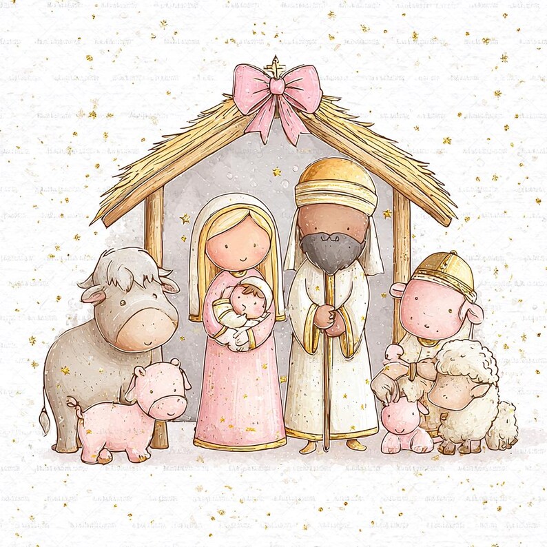 Whimsical Nativity Clipart Set, Holy Family Christmas PNG, Cute Manger ...