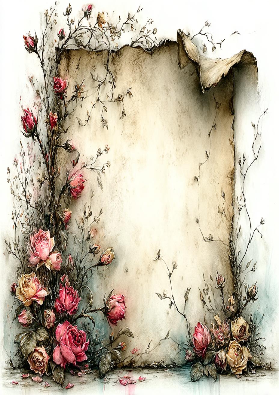 Vintage Rose Scroll Clipart, Floral Paper Backgrounds, Shabby Chic Rose ...