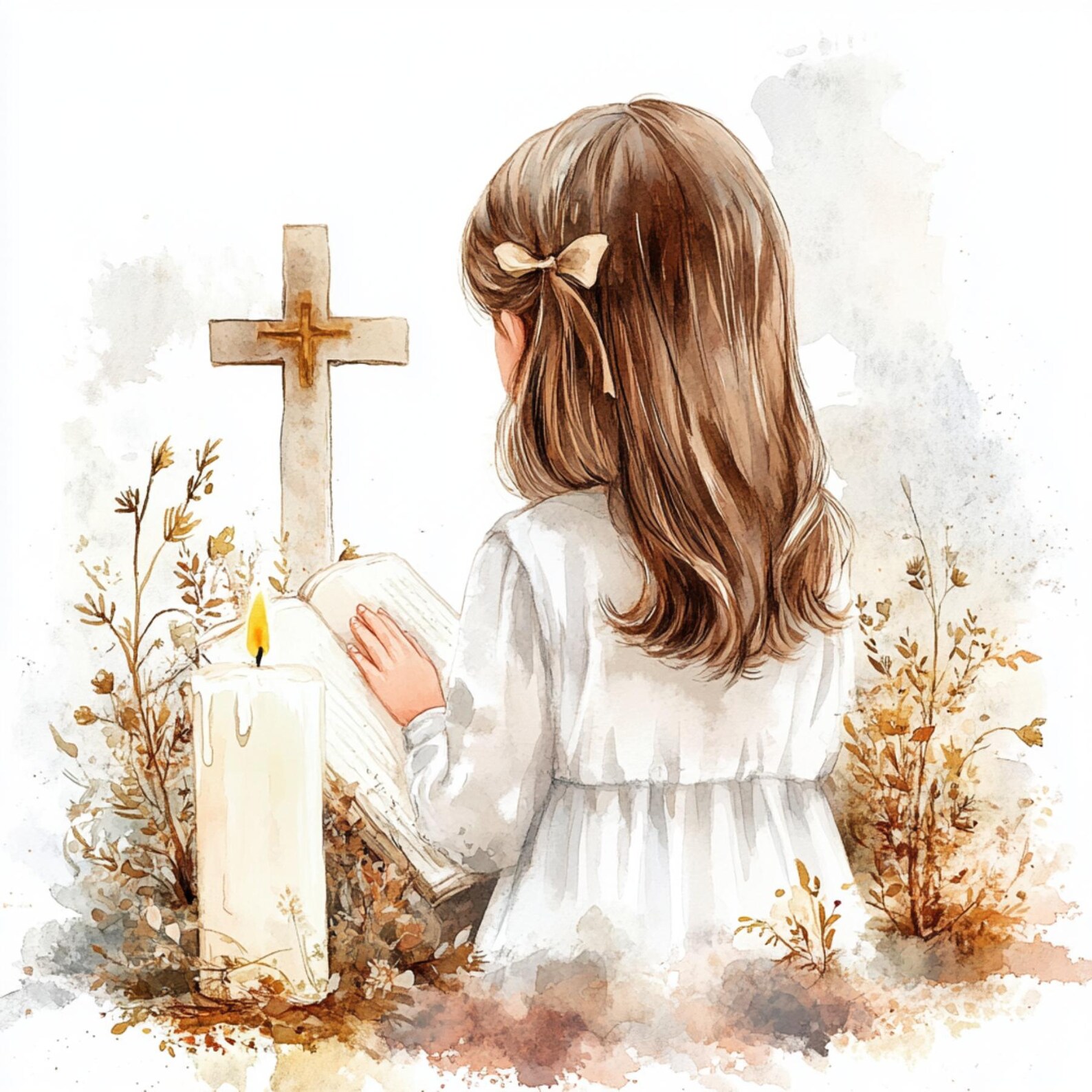 First Communion CLIPART, Prayer Girl Watercolor, Christian Child Art ...