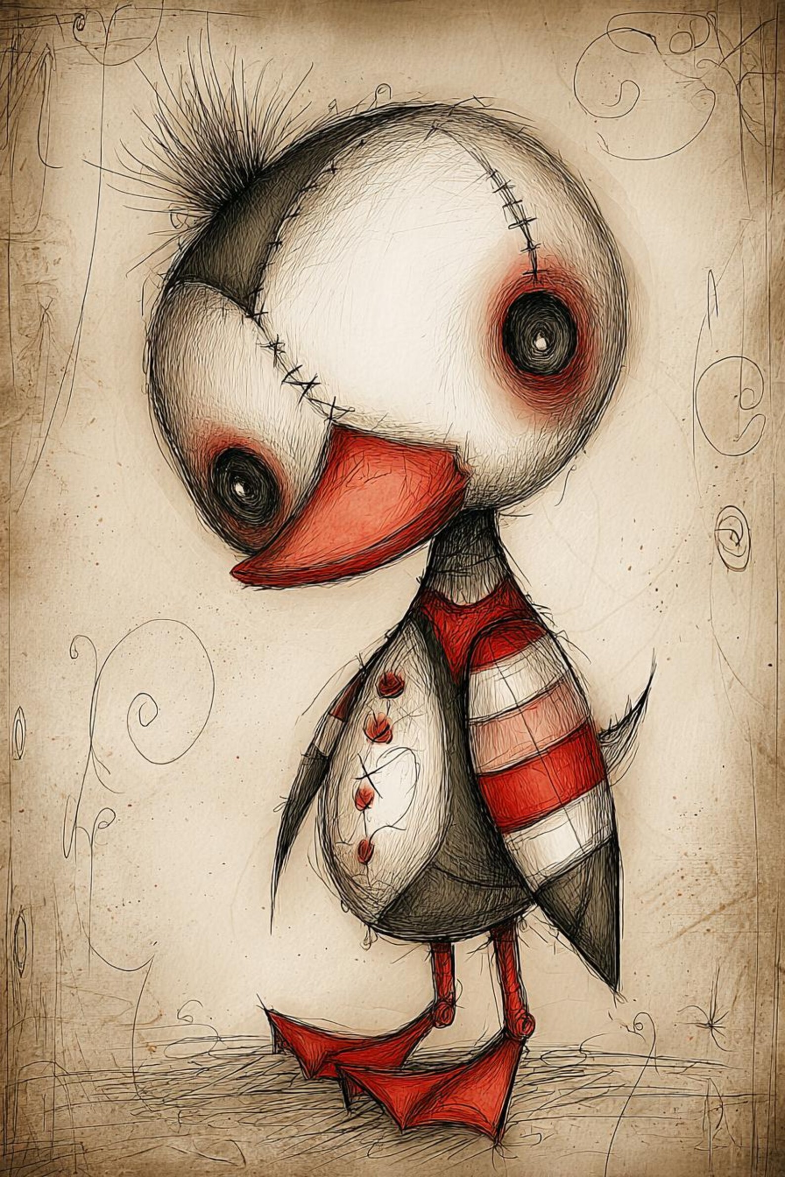 Creepy Duck, Stitched Toy, Gothic Plush, Spooky Duckling, Eerie Doll ...