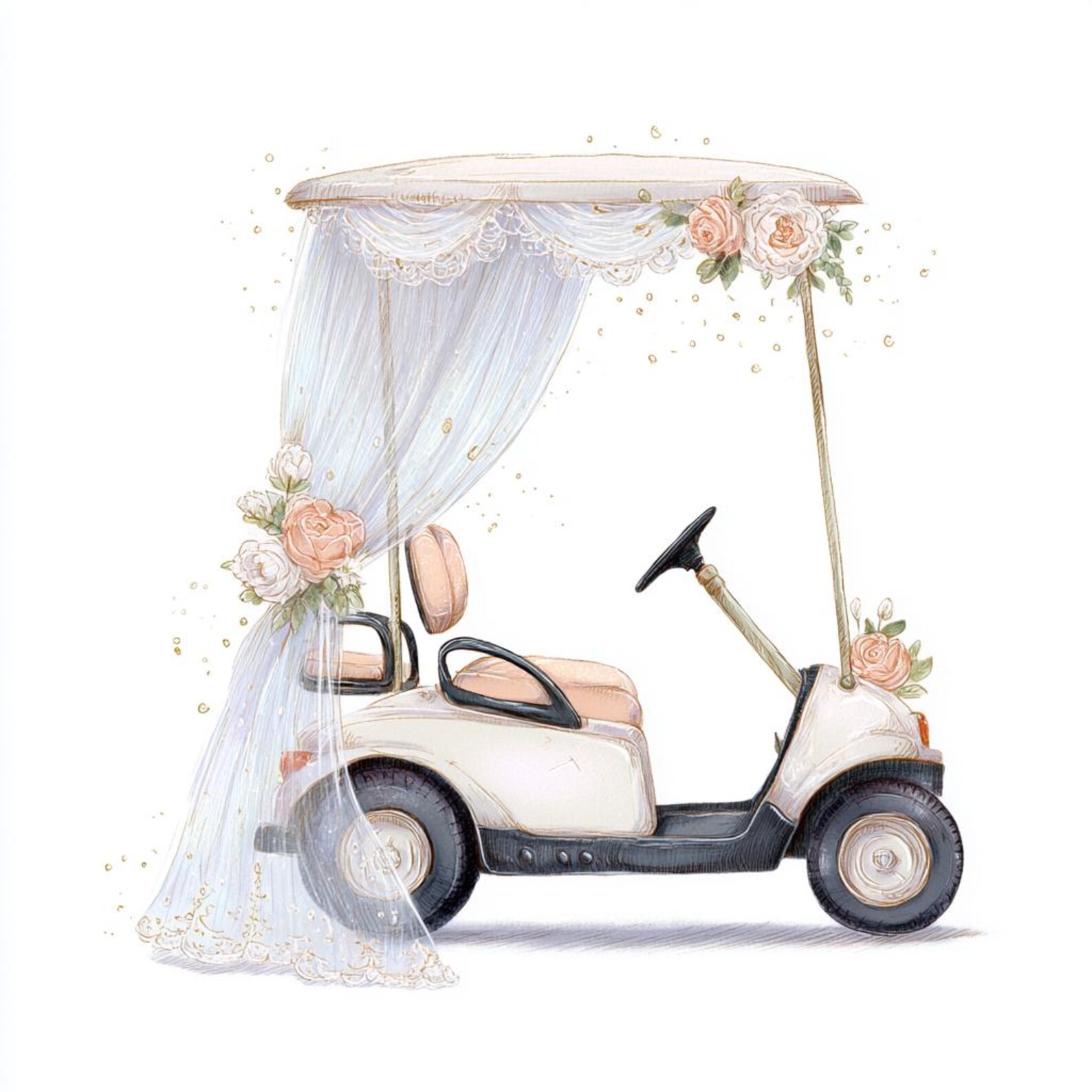 Wedding Cart, Golf Wedding, Floral Cart, Bride Ride, Veil Decor, Cute ...