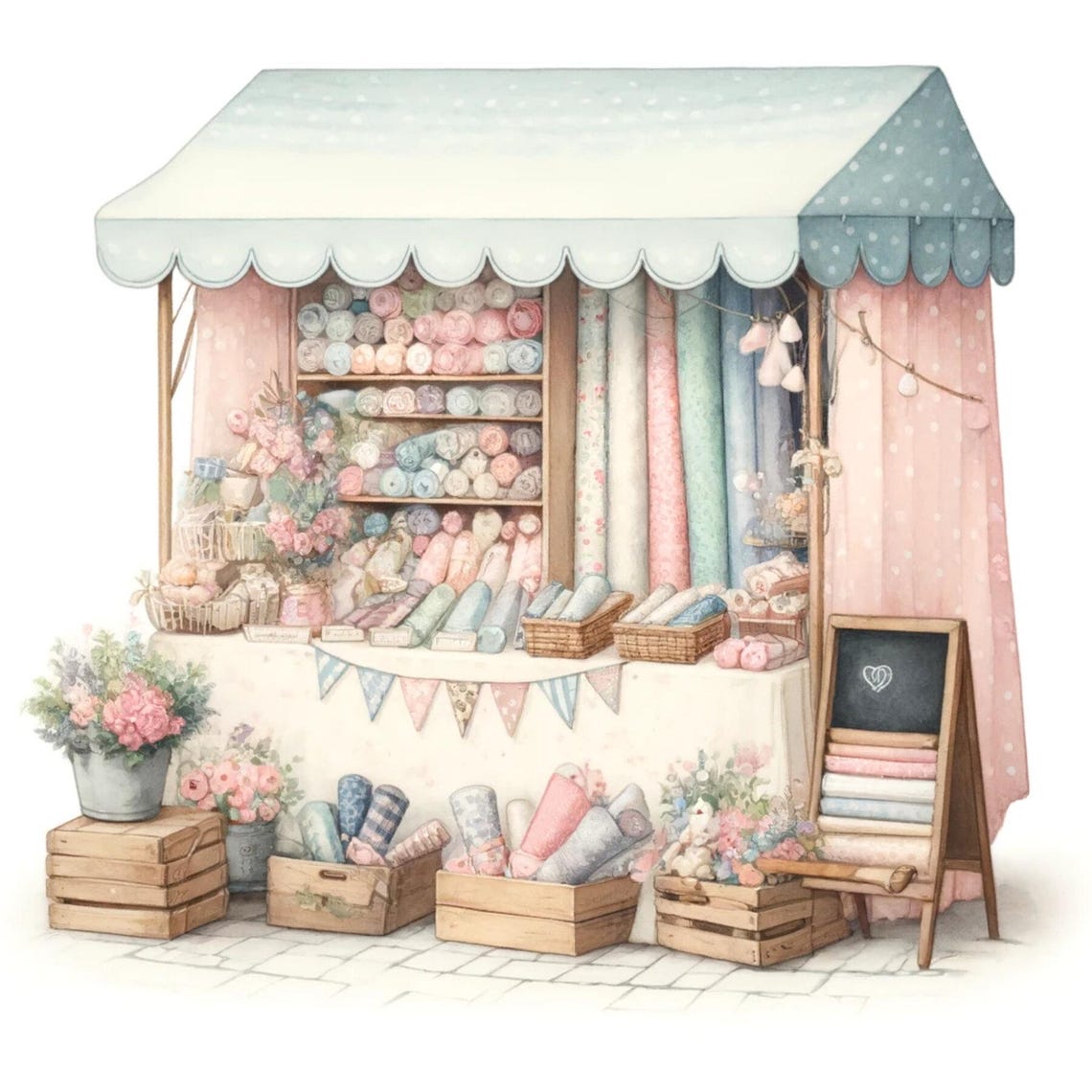 Fabric Market, Fabric Stall, Sewing Clipart, Textile Booth, Craft Fair ...
