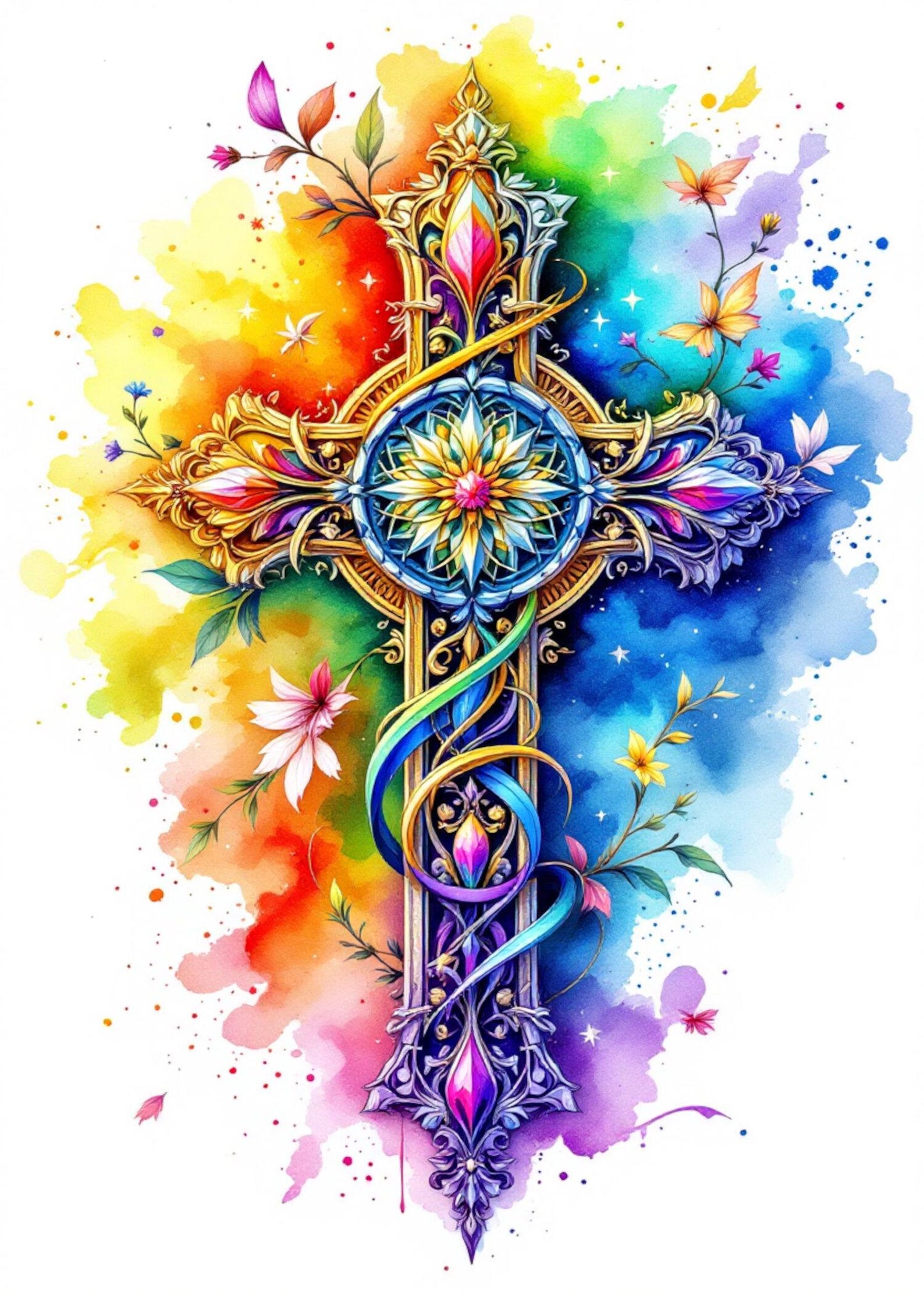 Floral Renaissance Crosses, Easter Cross Art, Ornate Cross, Religious ...
