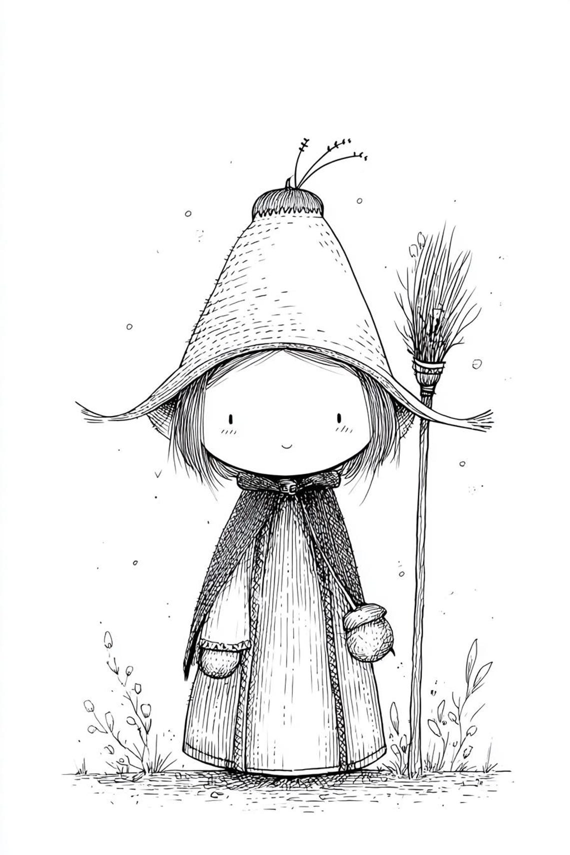 Hedge Witch, Forest Girl, Tiny Fairy, Broomstick, Acorn Hat, Magic Wand ...