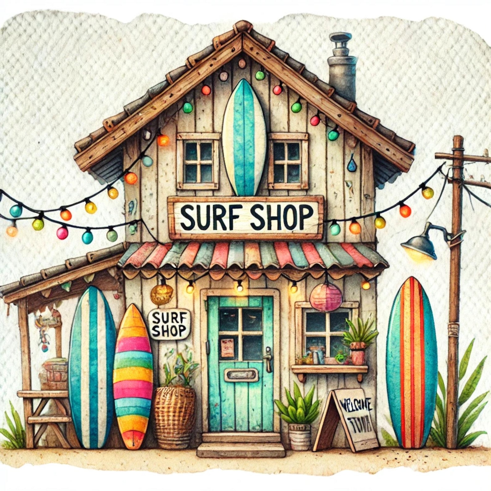Surf's Up, Surf Shop Clipart, Watercolor Surf, Beach Shop Art, Pastel ...