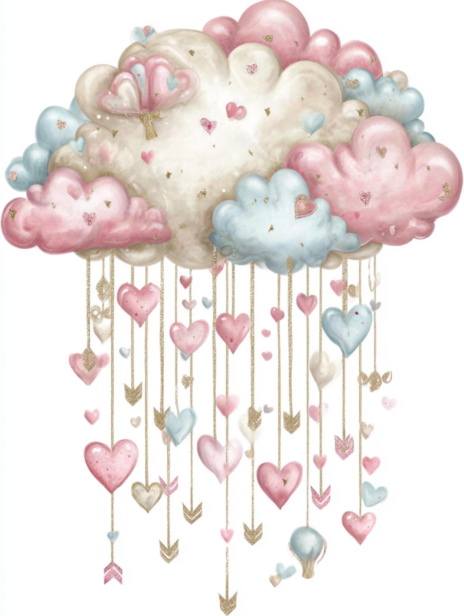 Love Clouds, Cute Heart Cloud Clipart, Pastel Pink and Blue Valentine ...