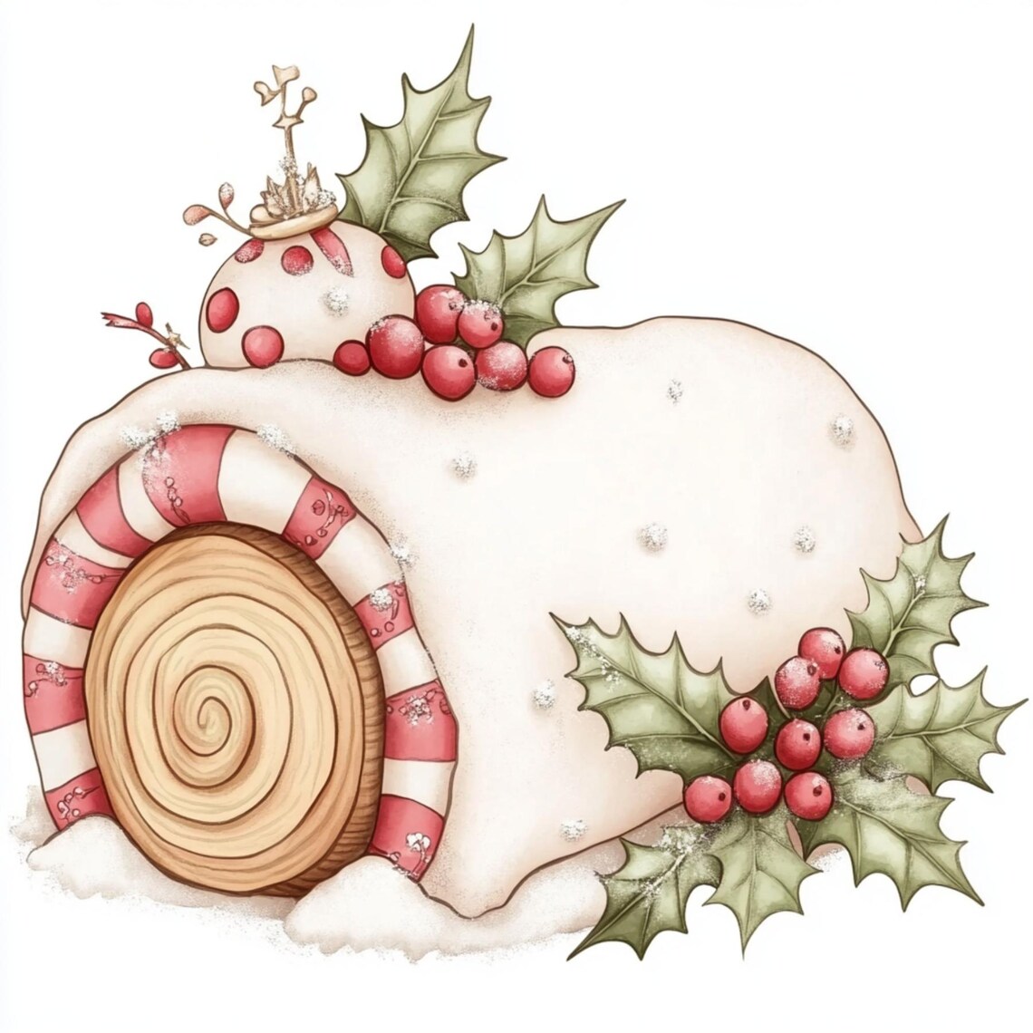 Yule Log, Yule Log Cake Art, Cute Xmas Dessert, Holly Cake Clipart ...