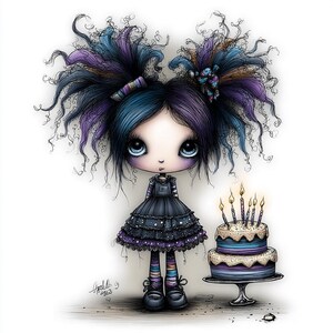 Goth Girl Cake, Dark Party Art, Whimsigoth Girl, Birthday, Gothic ...