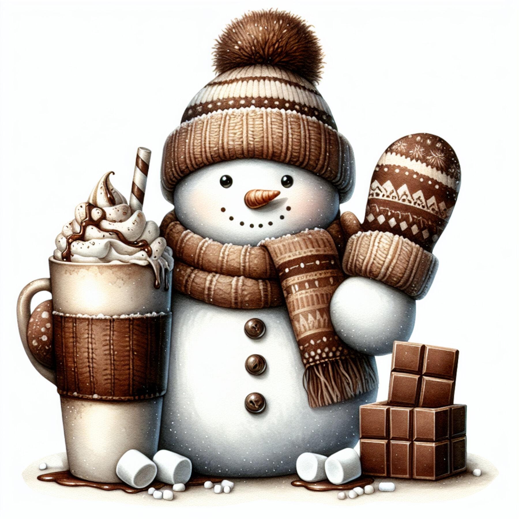 10 Hot Chocolate Snowmen, Snowman Clipart, Hot Chocolate, Marshmallows ...