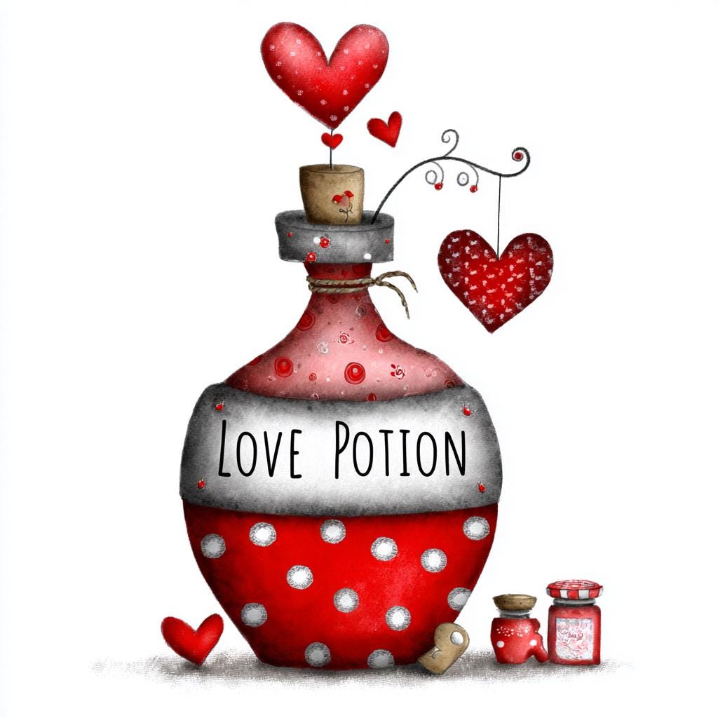 Love Potion Bottles, Red Heart Art, Whimsical Potion Clipart, Valentine ...