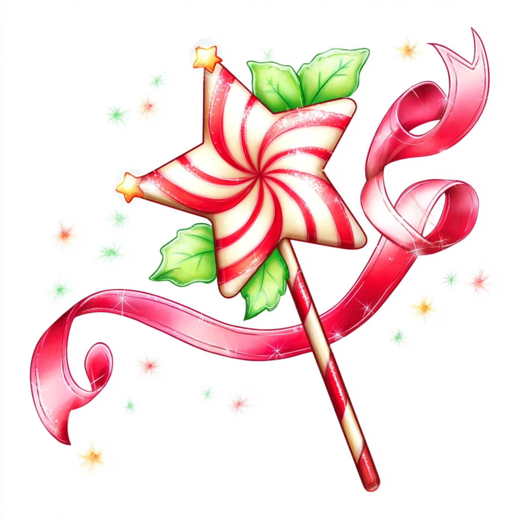 Peppermint Wand, Candy Cane Art, Star Wand Clipart, Holiday Wand, Xmas ...