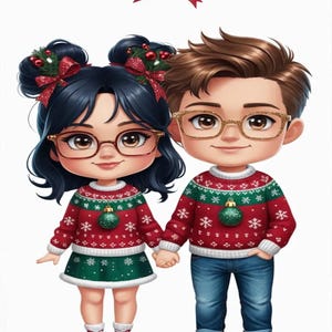 10 Cute Christmas Couples Clipart Bundle, Boy and Girl Clipart, Digital ...