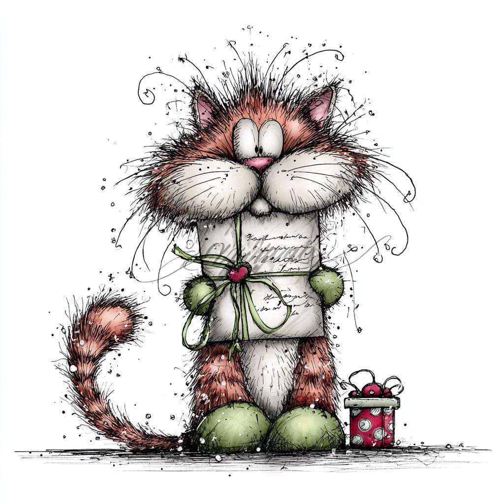 Christmas Cat Clipart, Cute Cats With Letters, Festive Kitty Art ...