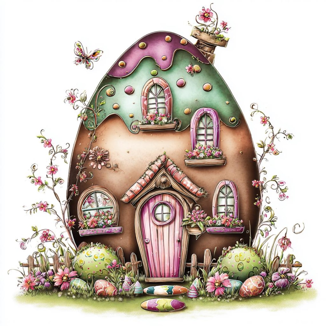 Easter Egg House Clipart, Whimsical Spring Cottage Art, Chocolate Egg ...