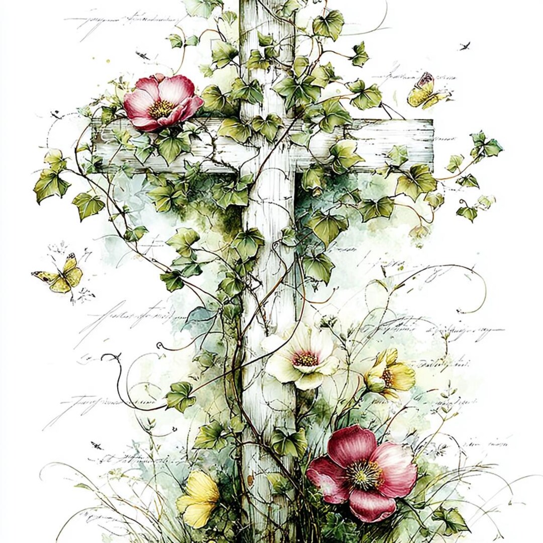 Ivy Cross CLIPART, Botanical Christian Cross, Floral Vine Cross ...