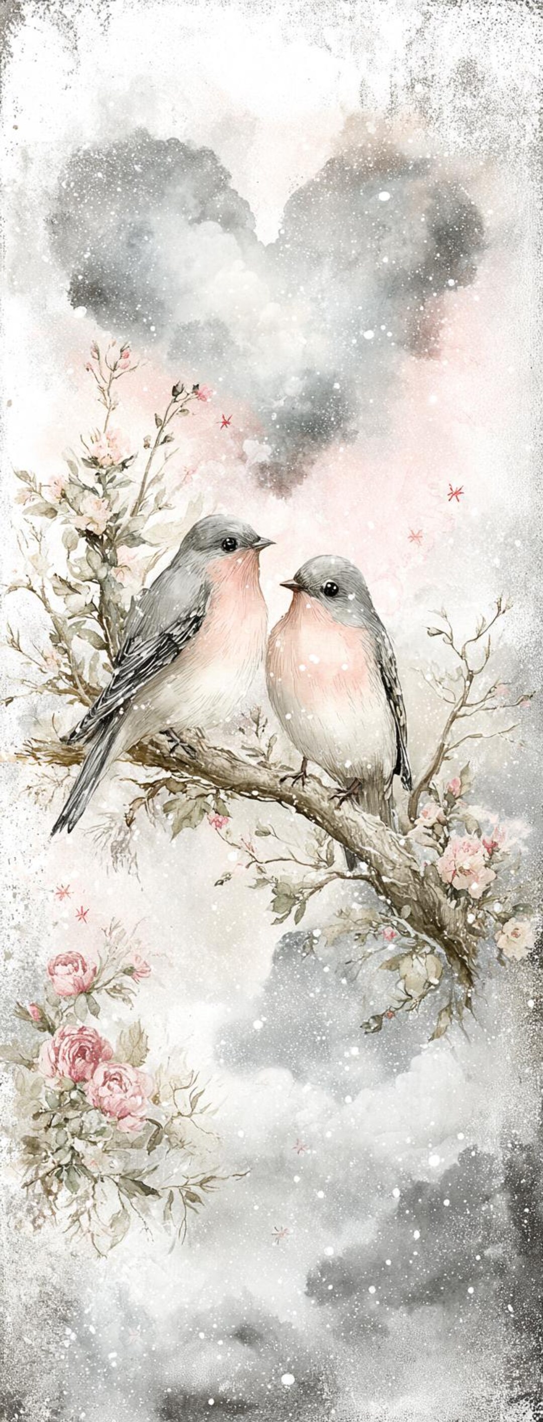 Whimsical Valentine Songbirds CLIPART, Romantic Birds on Branches ...