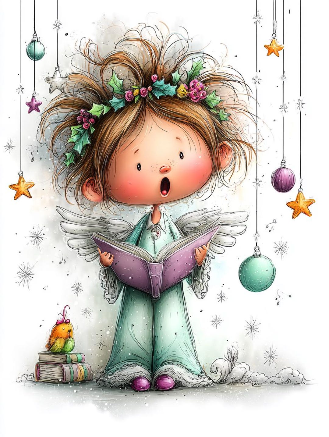 Christmas Angel, Singing Angel, Holiday Decor, Festive Art, Caroling ...