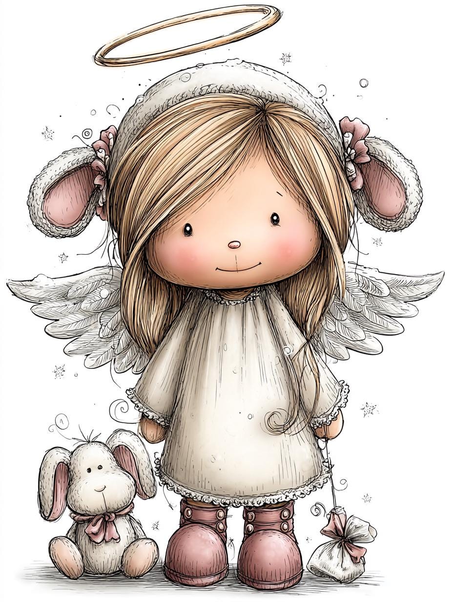 Sweet Angel Illustration, Gentle Pastel Angel With Halo and Stars ...