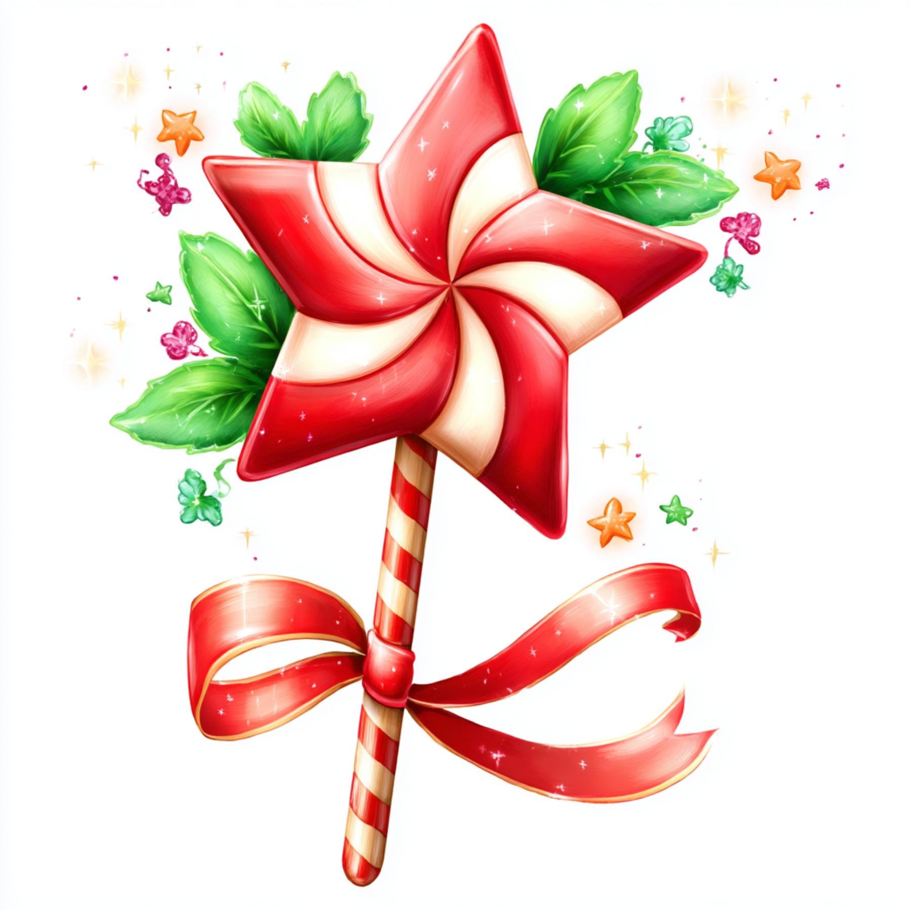 Peppermint Wand, Candy Cane Art, Star Wand Clipart, Holiday Wand, Xmas ...