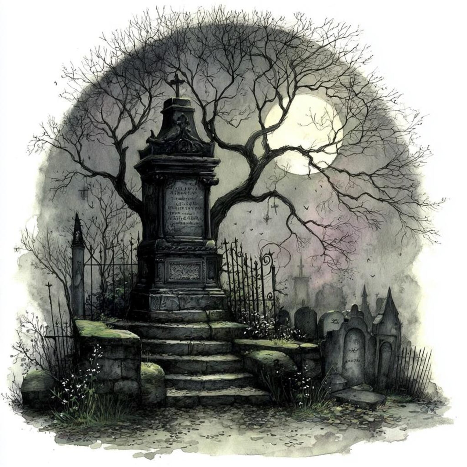 Graveyard Art, Haunted Scene, Gothic Graveyard, Tombstone Stairs ...