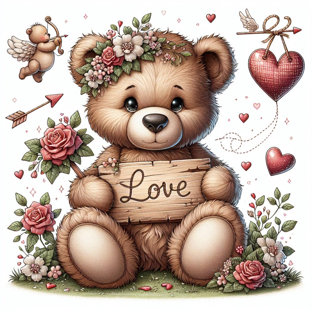 Love Bears, Teddy Bear, Love Theme, Cupid Bear, Floral Accents ...