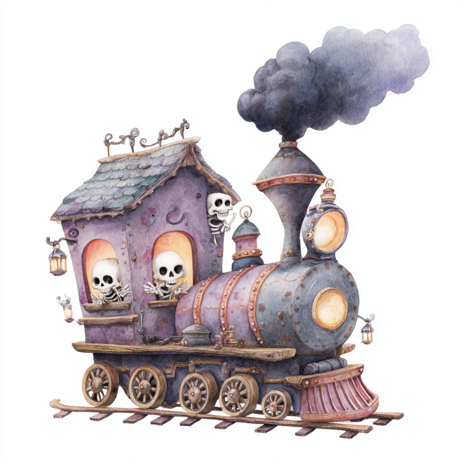 Skeleton Train, Spooky Train, Haunted Engine, Halloween Art, Ghost ...
